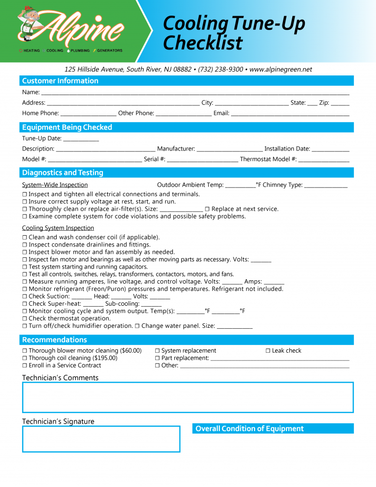 Pre Season Tune-Up Checklists - Alpine Refrigeration Inc.
